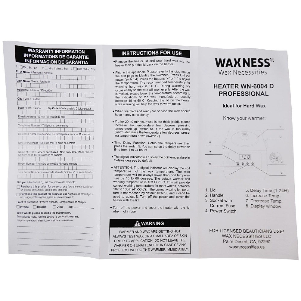 Waxness Wax Necessities Large Professional Heater WN-6004 D Holds 5.5 ...