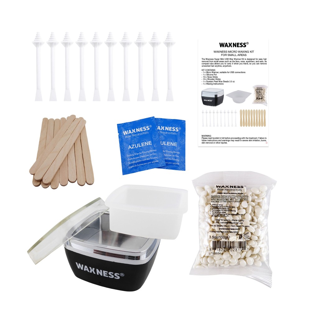 Micro Waxing Kit with Warmer and Small Bag 3.5 Oz of Russian Pearl hard ...